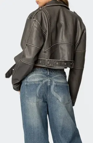 EDIKTED Washed Faux Leather Moto Jacket