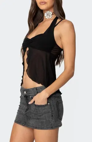 EDIKTED Split Front Mesh Halter Top