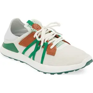 Olukai Manele Lace Up Golf Shoe - White/bamboo