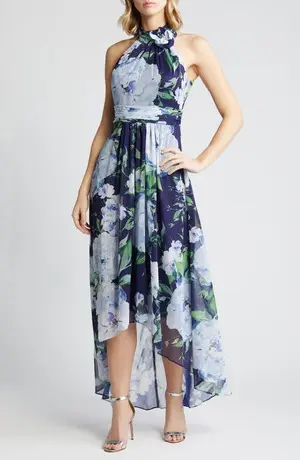 Eliza J Floral Chiffon High-low Midi Dress