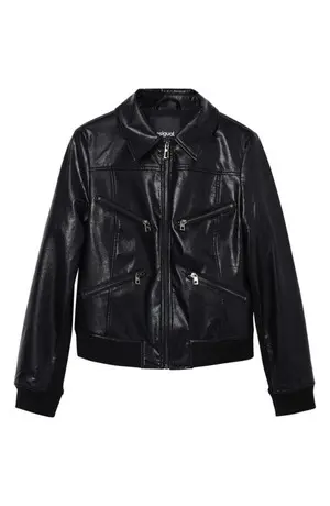 Desigual Retro Faux Leather Biker Jacket