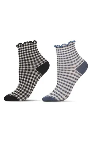 MEMOI Gingham Ankle Socks 2-pack - Black-blue