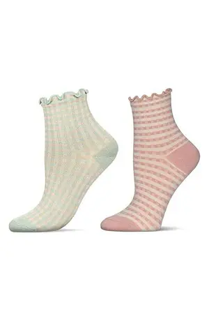 MEMOI Gingham Ankle Socks 2-pack - Blush-taupe