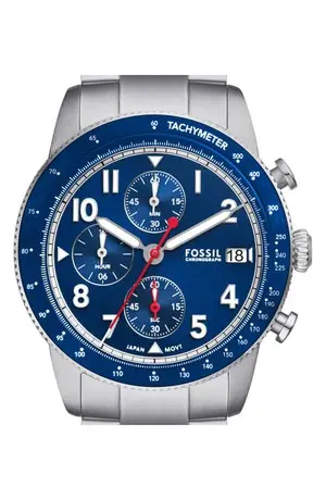 Fossil Sport Tourer Bracelet Chronograph Watch - Silver/blue