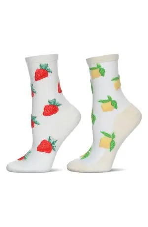 MEMOI Strawberry & Lemon Ankle Socks 2-pack - Ivory-white