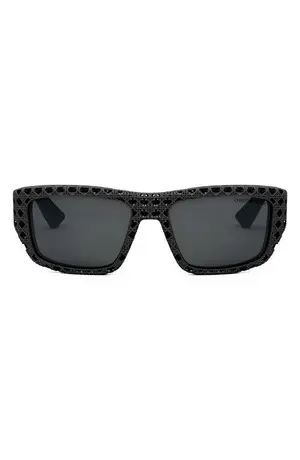 Dior 3d S1i 57mm Square Sunglasses - Matte Black / Smoke Polarized