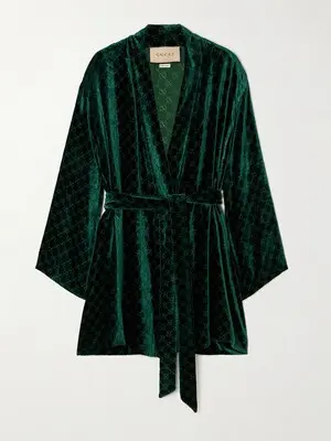 Gucci Belted Devoré-velvet Robe - Green
