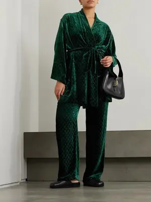 Gucci Belted Devoré-velvet Robe - Green