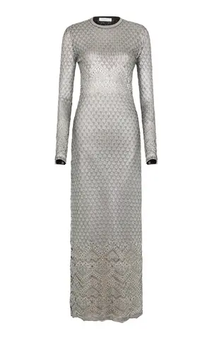 Rabanne Rabanne Long Sleeve Embroidered Maxi Dress Silver