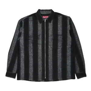 Supreme Stripe Flannel Zip Up Shirt - Black