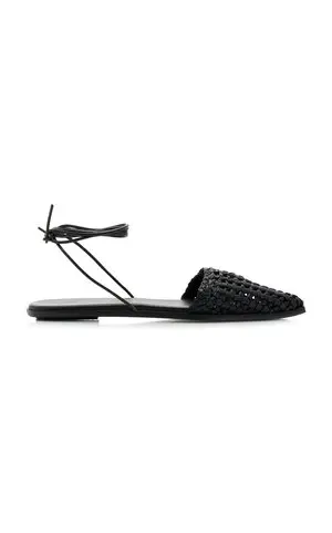 ST. AGNI Tie-up Macrame Leather Flats - Black