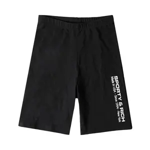 SPORTY & RICH Logo Printed Fitted Shorts - Black