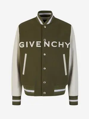 Givenchy Givenchy Leather-Sleeved Bomber Jacket Verd Militar