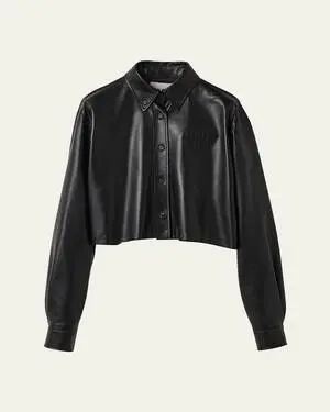 Miu Miu Miu Miu Logo Embossed Leather Shirt - Nero
