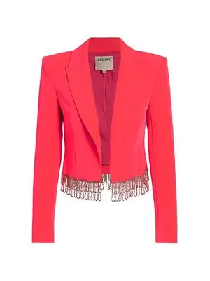L'Agence Women's Jen Crystal Cropped Blazer - Neon Coral  - Neon Coral