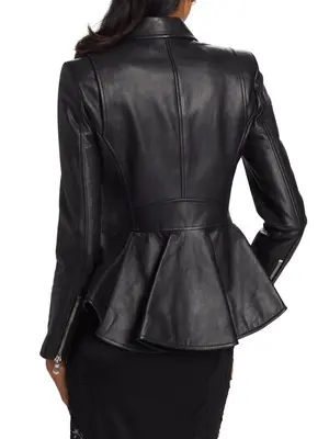 L'AGENCE Lyric Leather Peplum Biker Jacket