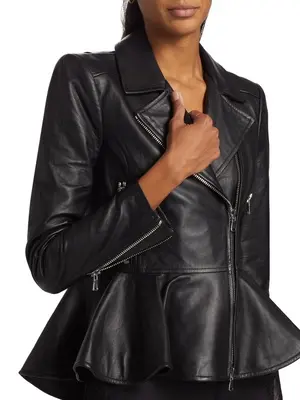 L'AGENCE Lyric Leather Peplum Biker Jacket