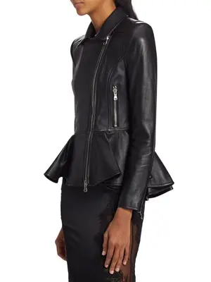 L'AGENCE Lyric Leather Peplum Biker Jacket