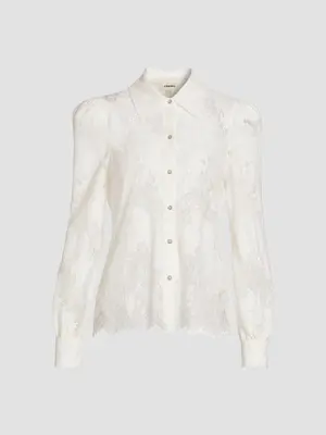 L'AGENCE Jenica Floral Lace Blouse - Ivory