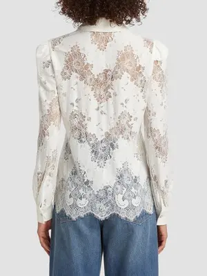 L'AGENCE Jenica Floral Lace Blouse - Ivory