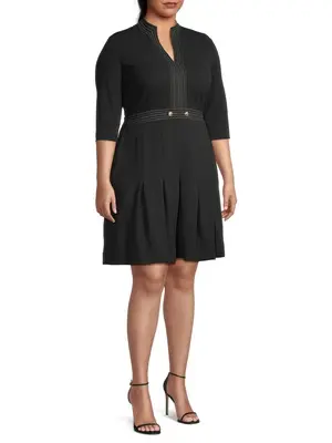 Ming Wang Pleated Knee-length Dress