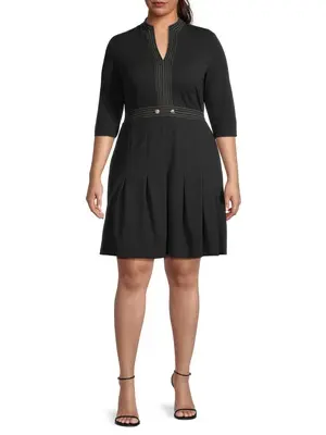 Ming Wang Pleated Knee-length Dress