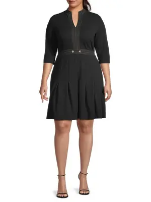 Ming Wang Pleated Knee-length Dress
