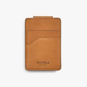 Shinola Wallet Leather Magnetic Money Clip Card Wallet - Tan