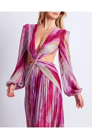 PatBO PatBO Aura Metallic Plunge Maxi Dress - Pink