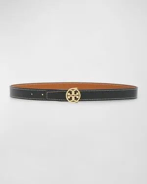 Tory Burch Tory Burch Miller Reversible Leather Belt - Black Whiskey Gold