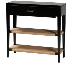 BAXTON STUDIO Freya Black Bayur Wood Console Ta Ble
