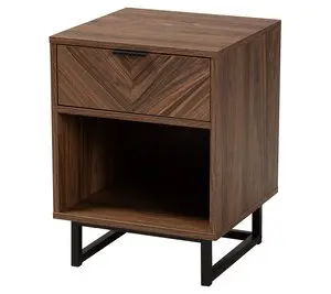 BAXTON STUDIO Sadia Walnut Wood And Black Metal End Table - One-color