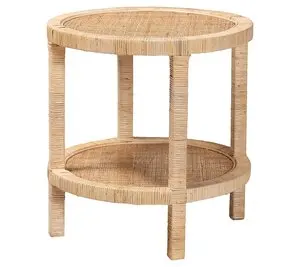 BAXTON STUDIO Bella Brown Wood And Natural Ratt An End Table - One-color