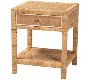 BAXTON STUDIO Adelia Natural Rattan And Wood Nightstand - One-color