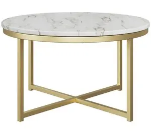 LAVISH HOME Coffee Table With Faux Marble Top R Ound Table - One-color
