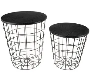 LAVISH HOME 2 Nesting Storage Side Tables Vinta Ge Look - One-color