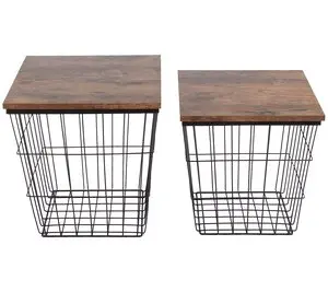 LAVISH HOME Set Of 2 Nesting Tables Square Wire Basket - One-color