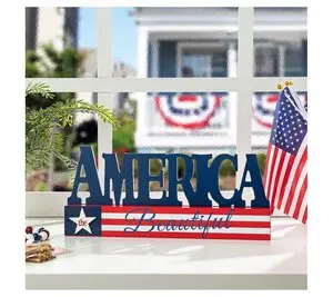 GLITZHOME 14' Patriotic Americana Wooden Americ A Table Decor - One-color