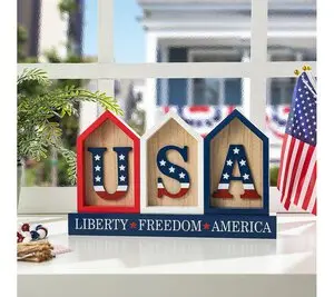 GLITZHOME 13' Usa Patriotic Americana House Sha Ped Table Deco - One-color