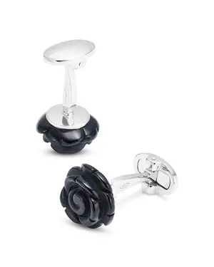 JAN LESLIE Hand Carved Rose Onyx & Sterling Silver Cufflinks - Black