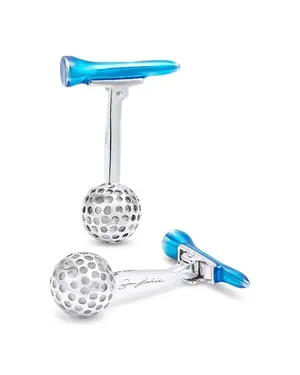 JAN LESLIE Golf Ball & Tee Sterling Silver Cufflinks - Blue/silver