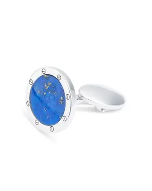 JAN LESLIE Round Rivet Etched Lapis & Sterling Silver Cufflinks - Blue