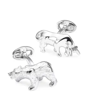 JAN LESLIE Sterling Bull & Bear Cufflinks - Silver