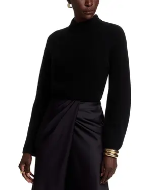 Bloomingdale'S Cashmere Long Sleeve Mock Neck Pullover - Black