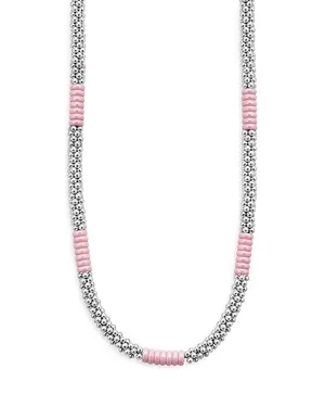 Lagos Sterling Silver And Ceramic Bead Station Necklace - Pink/silver
