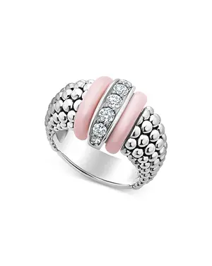 Lagos Sterling Silver, Diamond, And Ceramic Ring - Pink/silver
