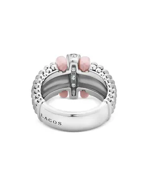 Lagos Sterling Silver, Diamond, And Ceramic Ring - Pink/silver