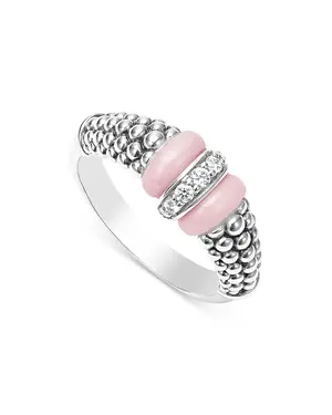 Lagos Sterling Silver, Diamond, And Ceramic Bead Statement Ring - Pink/silver