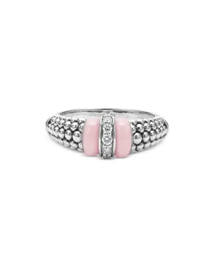 Lagos Sterling Silver, Diamond, And Ceramic Bead Statement Ring - Pink/silver