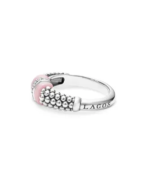 Lagos Sterling Silver, Diamond, And Ceramic Bead Statement Ring - Pink/silver